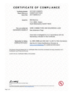 UL CERTIFICATE - MG Electrica